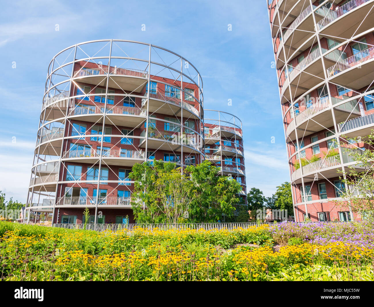 Modern apartment buildings in residential area in Hilversum, Noord ...