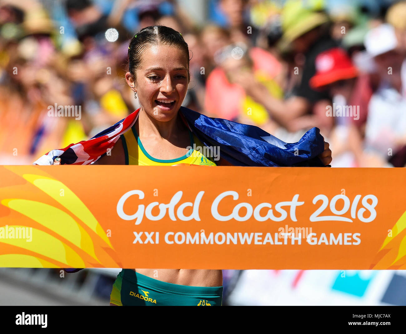 GOLD COAST, AUSTRALIA - APRIL 8: Jemima Montag of Australia crossing ...