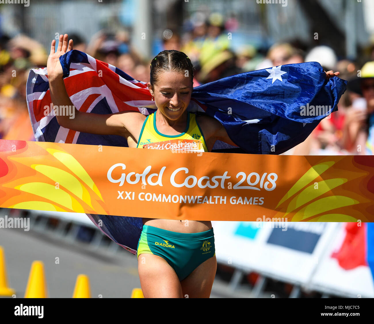 GOLD COAST, AUSTRALIA - APRIL 8: Jemima Montag of Australia crossing ...