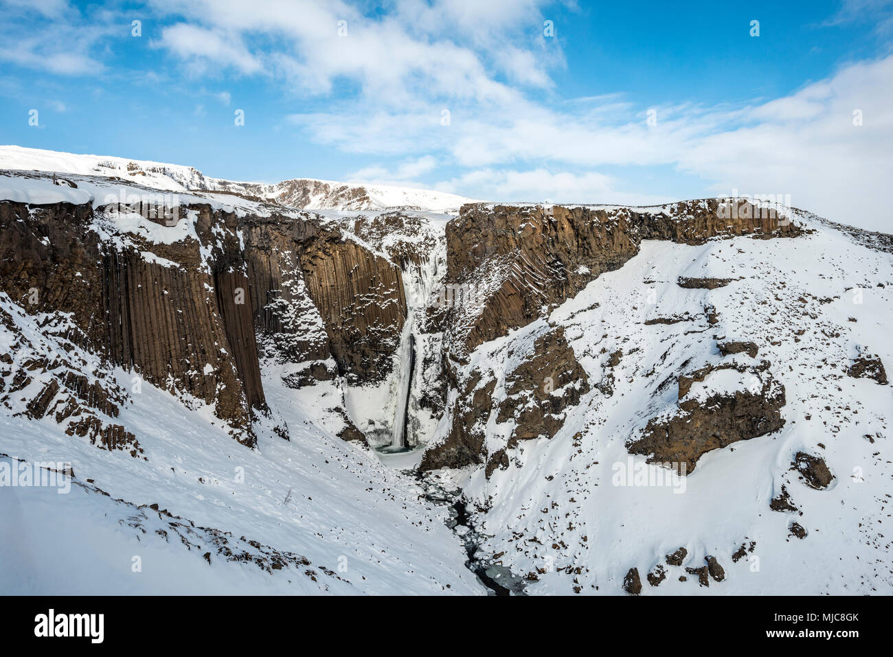 Litlanesfoss Waterfall with basalt columns, Vallanes, East Iceland ...