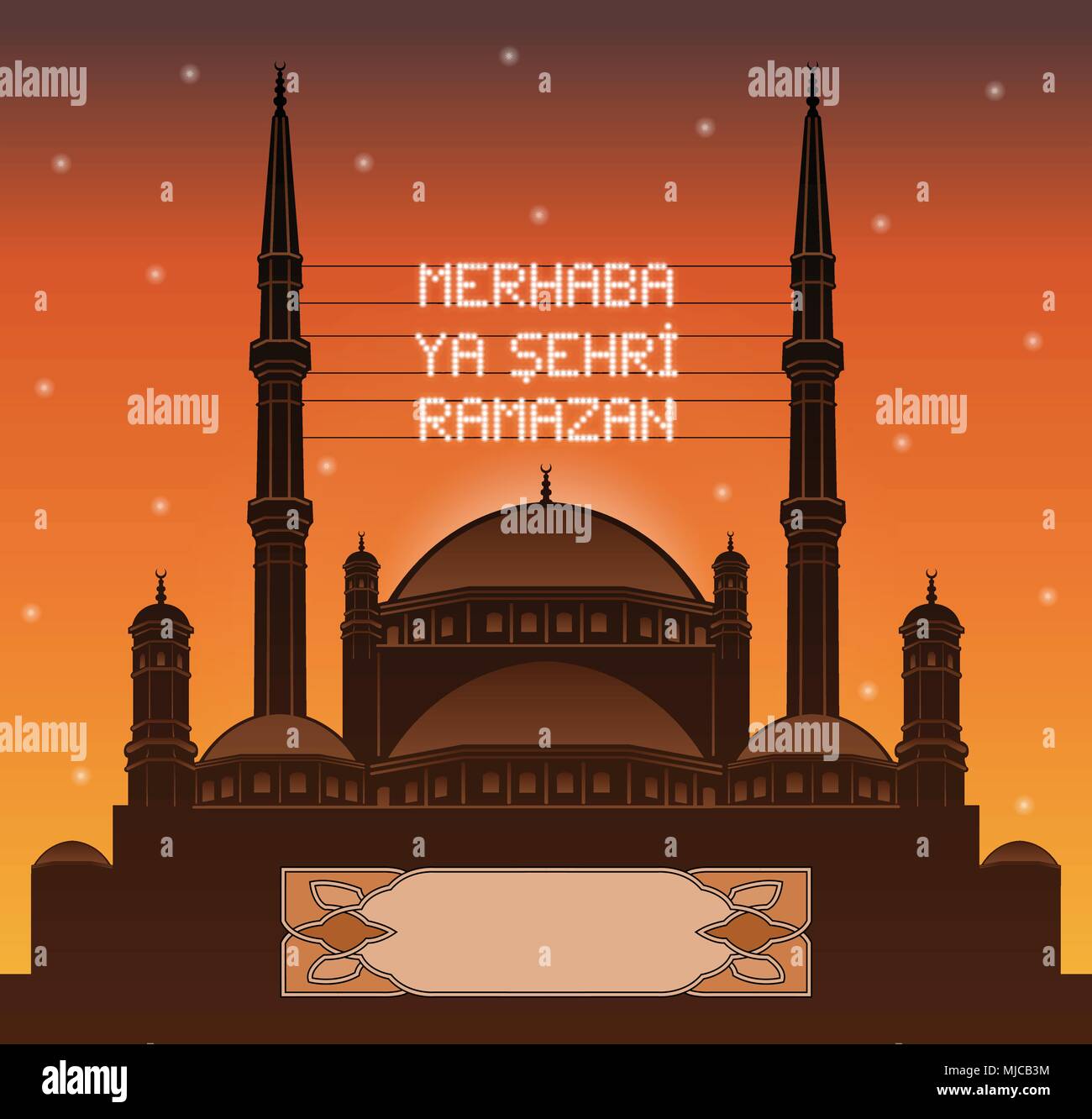 Turkish ramadan mahya lights over a mosque silhouette in front of ...