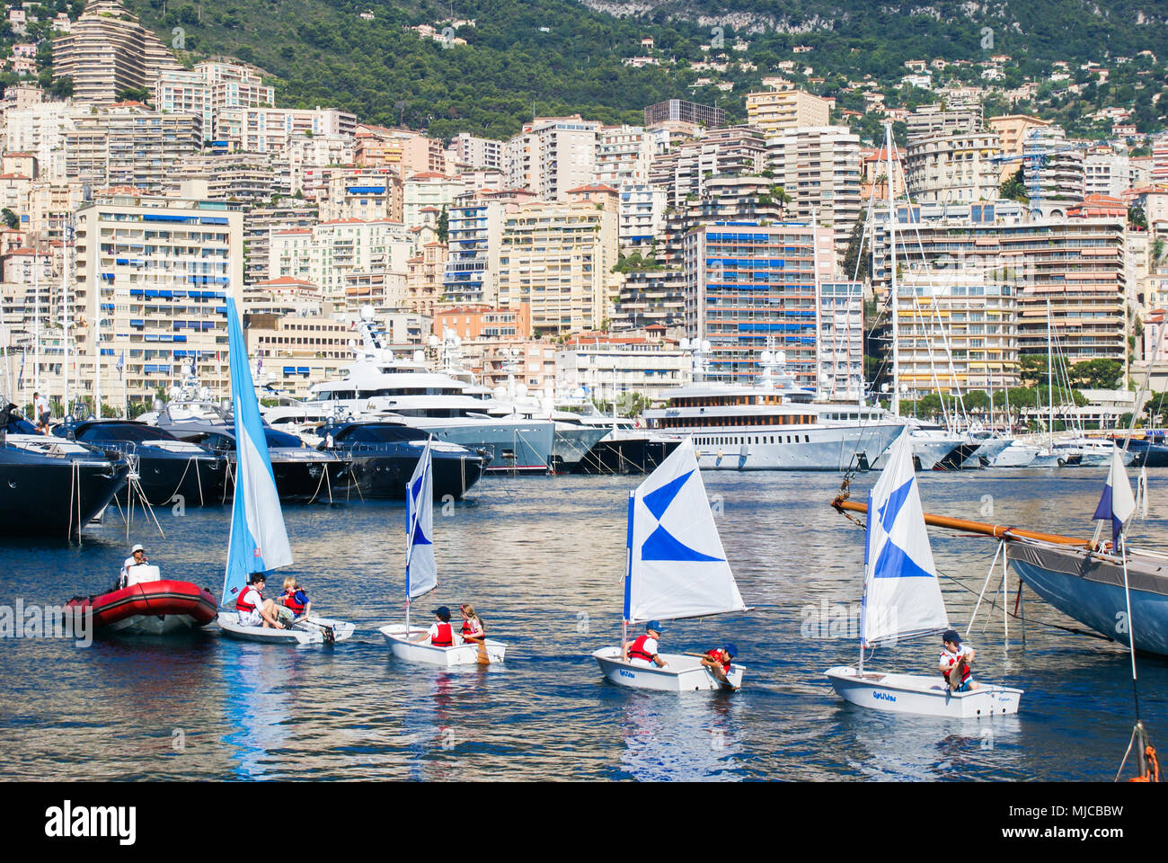 Sailing school in port Hercule of monte-carlo Stock Photo - Alamy