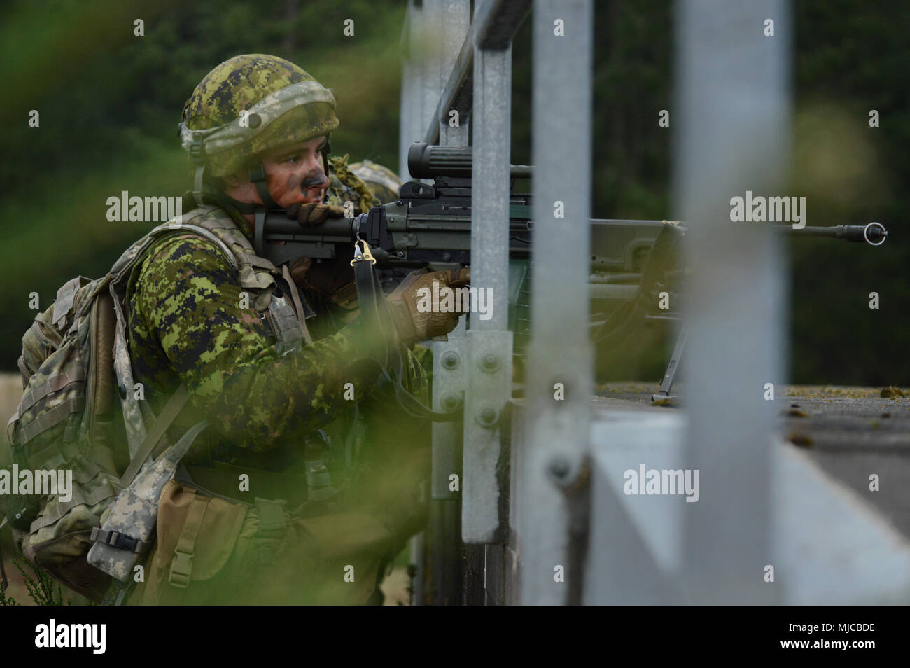 A Soldier assigned to the 39th Canadian Brigade Group holds a defensive ...