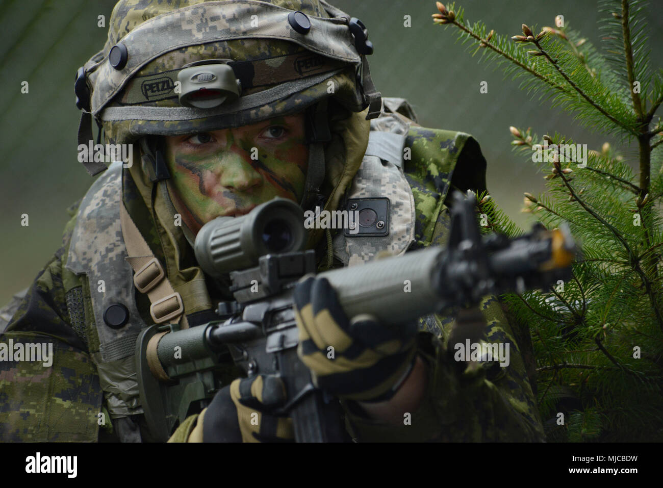 A Soldier assigned to the 39th Canadian Brigade Group watches fellow ...