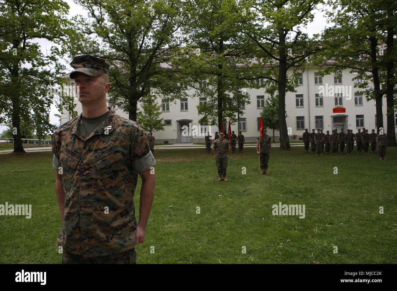 U.S. Marine Capt. George Chronis stands before Marine Forces Europe and ...
