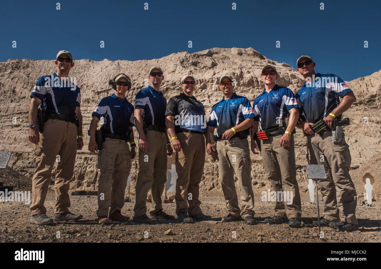 Members of the Air Force Action Shooting Team pose for a portrait in ...