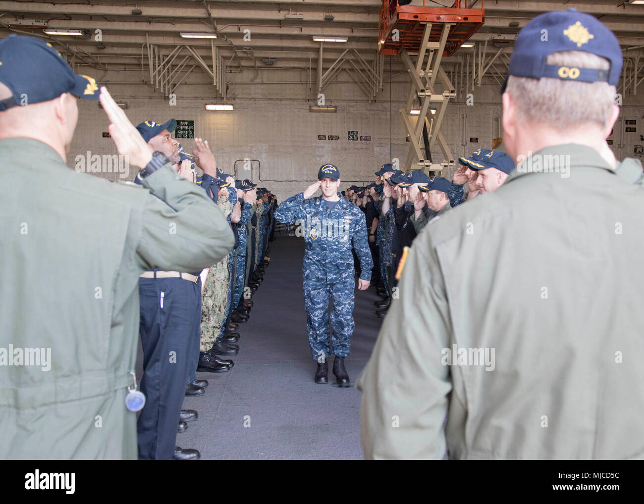 NORFOLK, Va. (May 2, 2018) -- Lt. Cmdr. Jeffrey Milota returns the ...