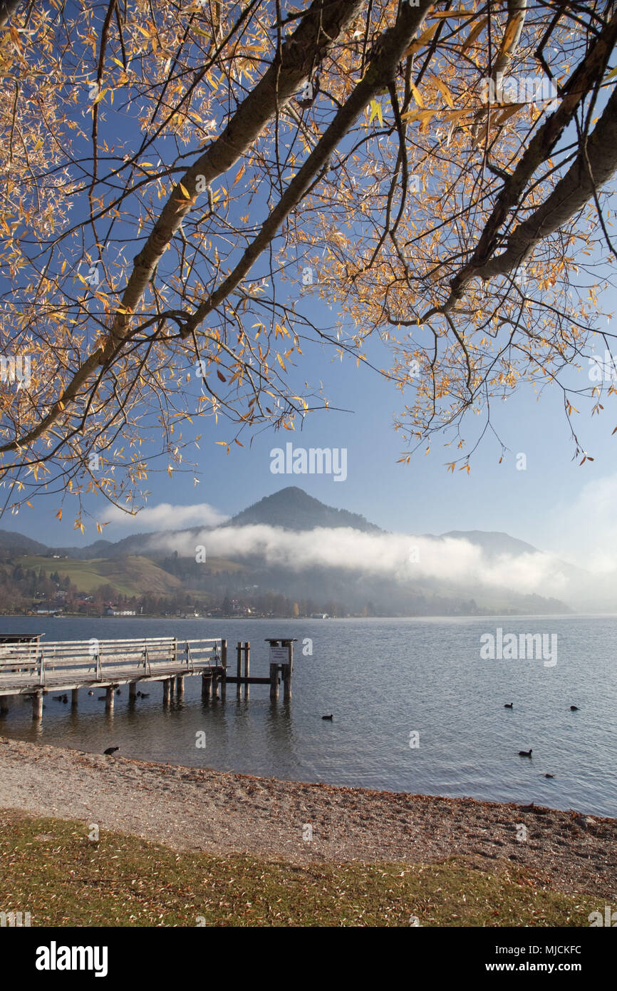 View at the Schliersee in autumn, Upper Bavaria, Bavarians, South ...
