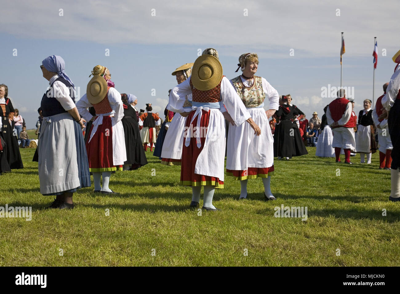 Big festival with traditional costumes on the Hanswarft, Hallig Hooge ...