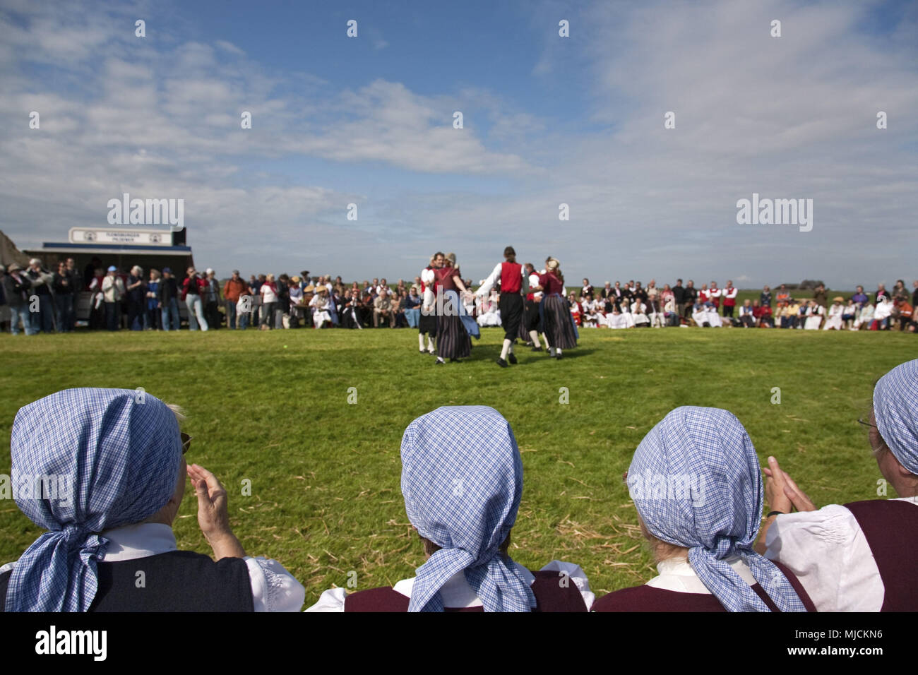 Big festival with traditional costumes on the Hanswarft, Hallig Hooge ...