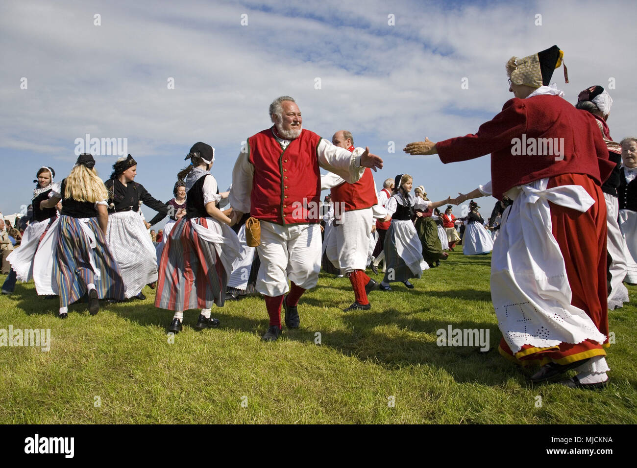 Big festival with traditional costumes on the Hanswarft, Hallig Hooge ...