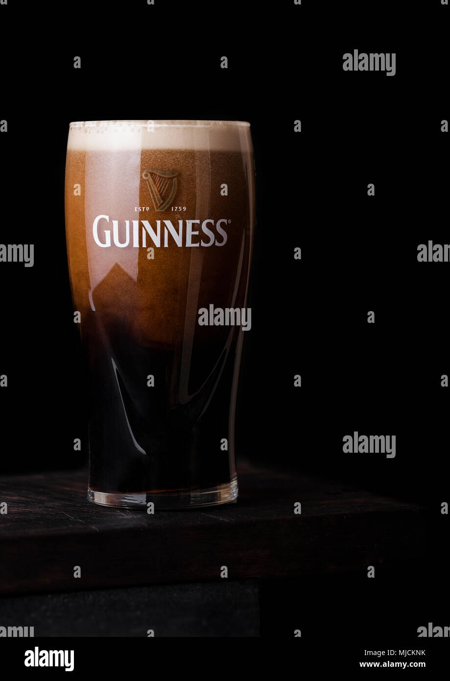 LONDON, UK - APRIL 27, 2018: Original glass of Guinness draught stout ...