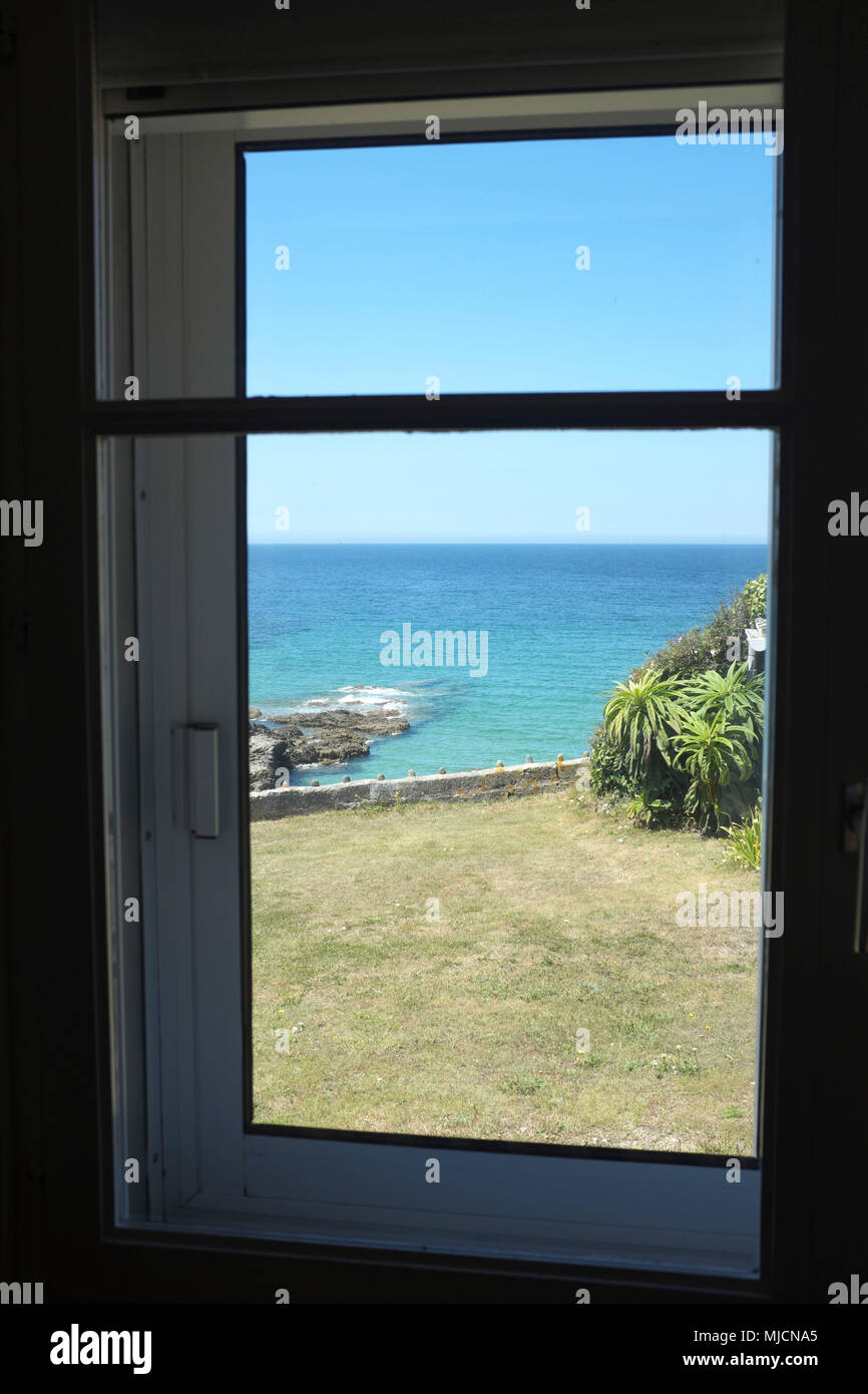 Window, sea view, Pors Theolen in Cap Sizun Stock Photo - Alamy