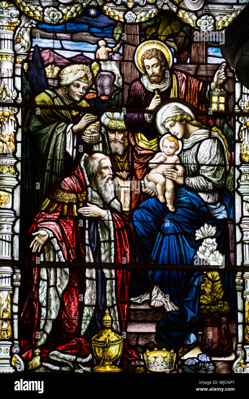 Church window of the Cathedral of the Holy Trinity in Québec City Stock ...