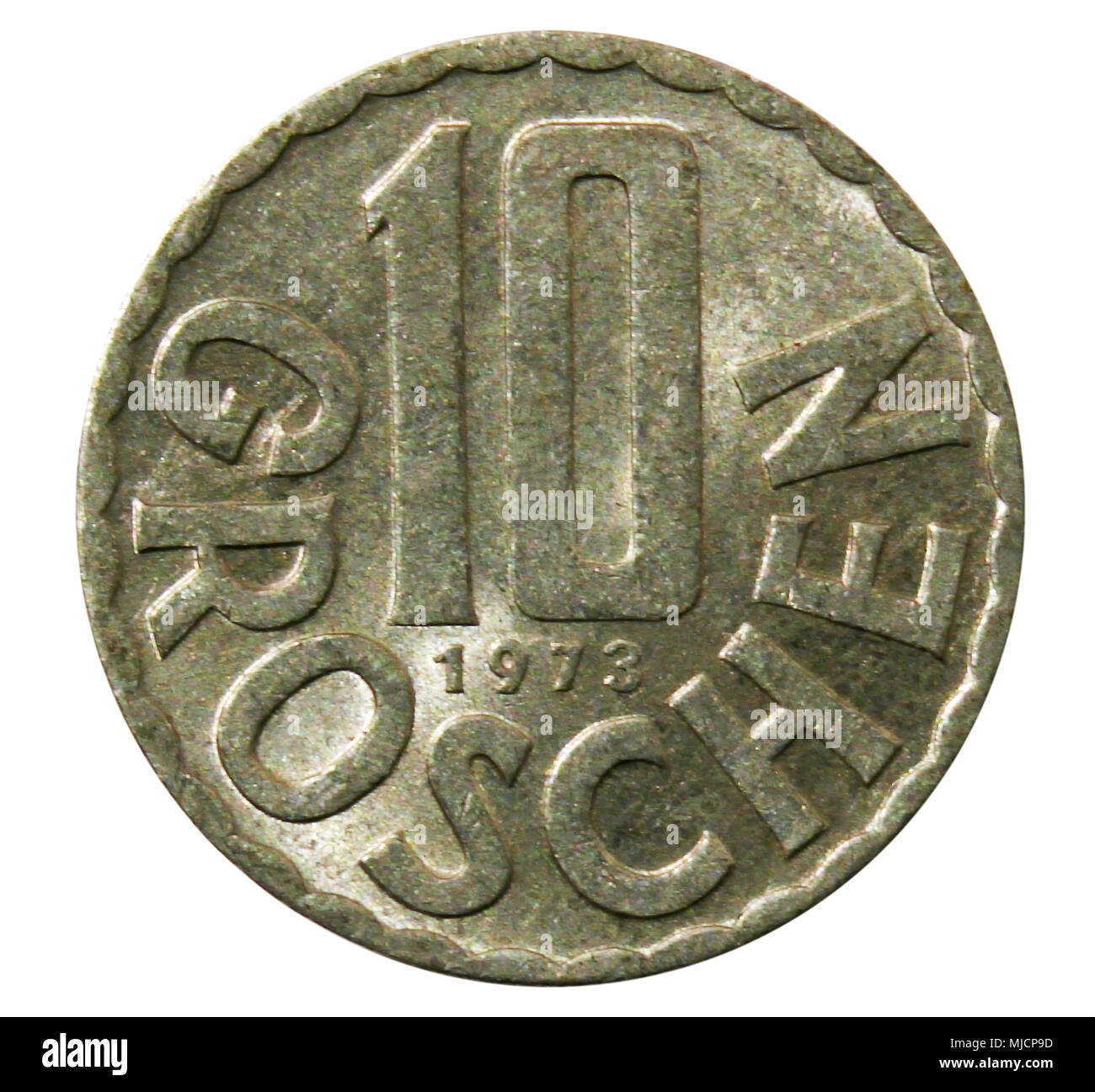 Old 10 Groschen Austrian coin isolated on white. 1973. Obverse Stock ...
