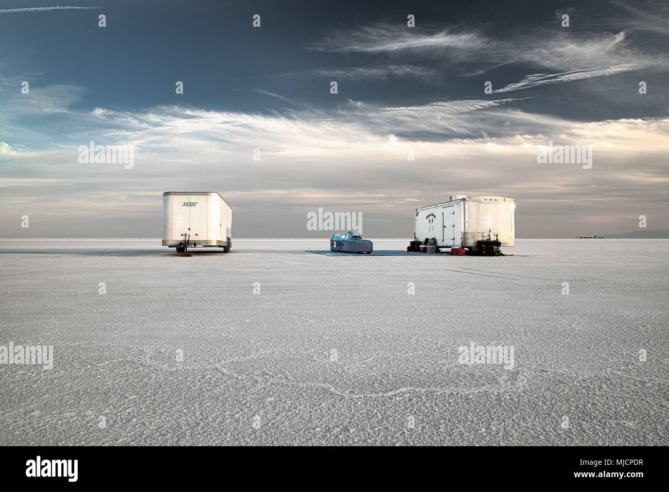 Racing car, Bonneville Speed Week, Great Salt Lake, Utah, USA, trailers ...