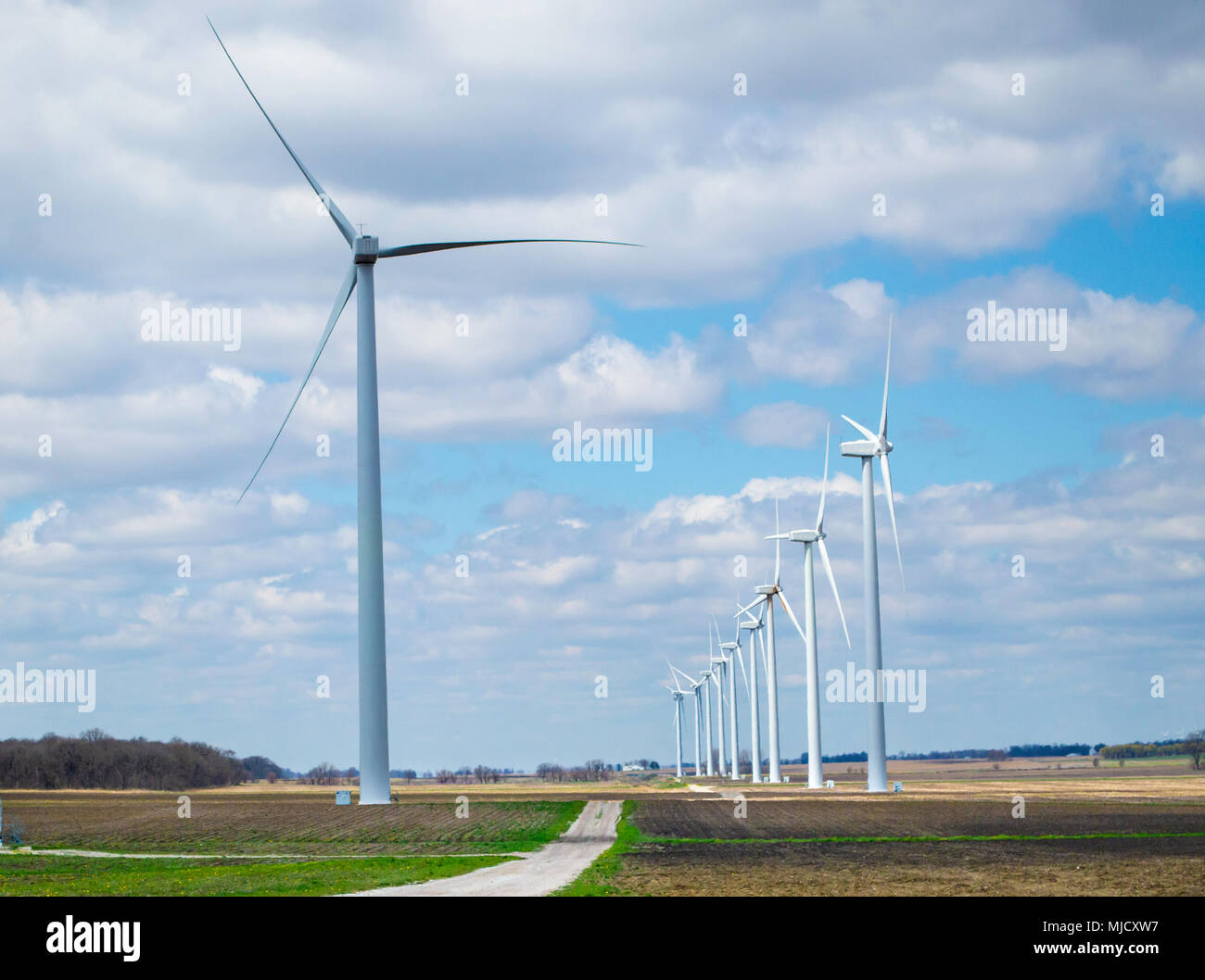 Wind farm on farm land. creating food and electricity on the same land ...