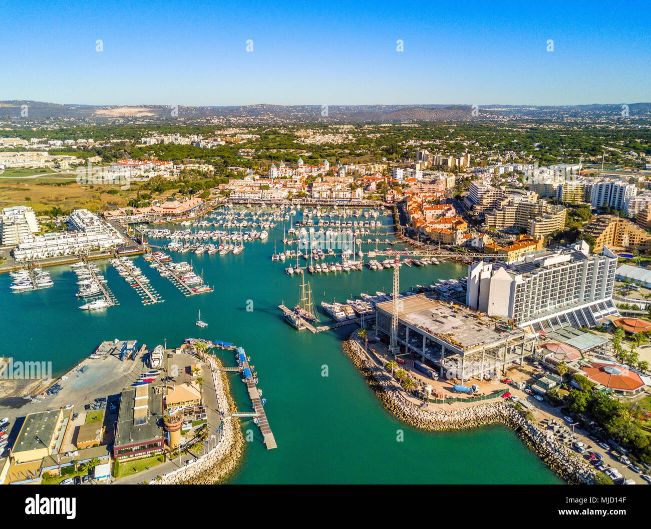 Aerial view of Vilamoura with charming marina and resorts, Algarve ...