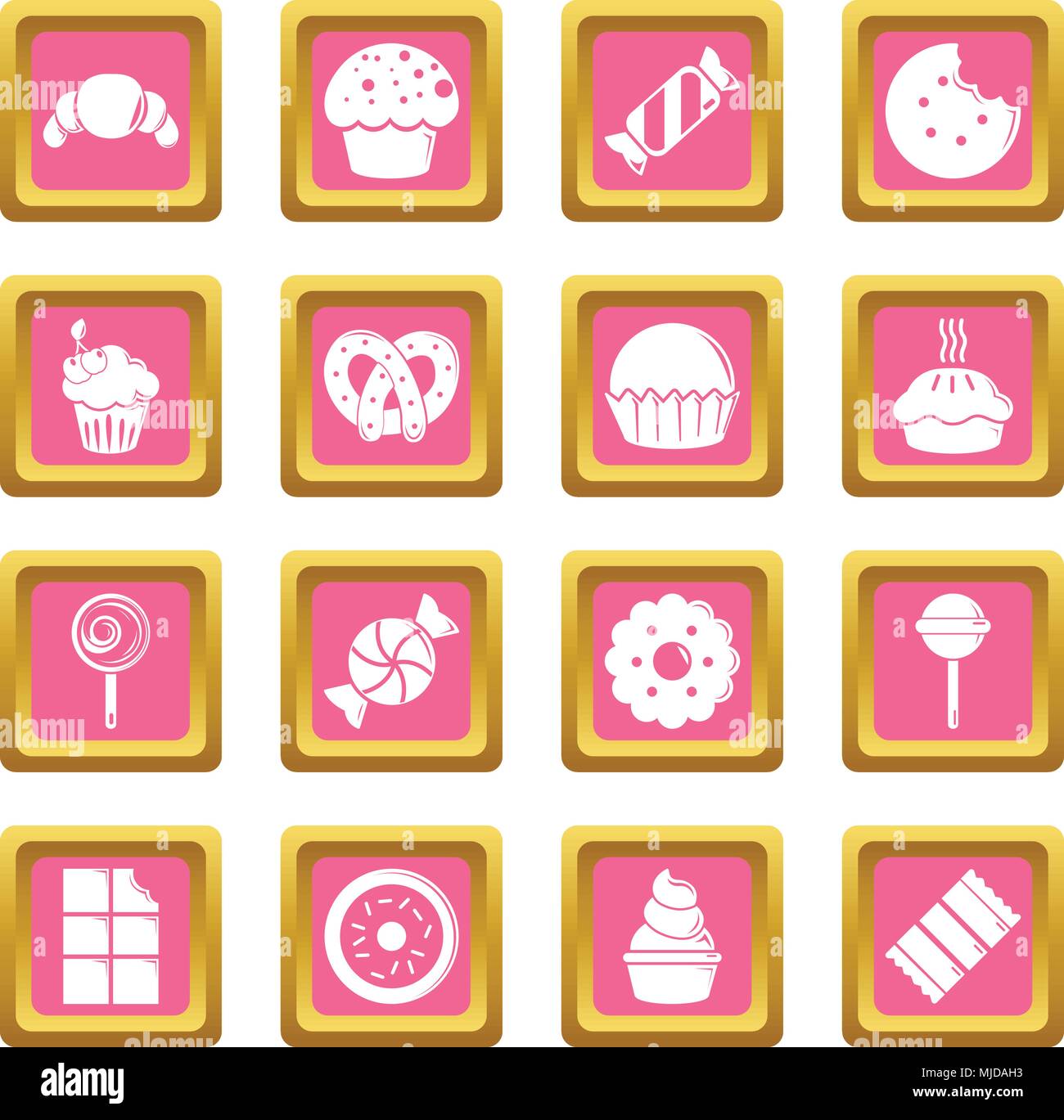 Sweets candy cakes icons set pink square vector Stock Vector Image ...