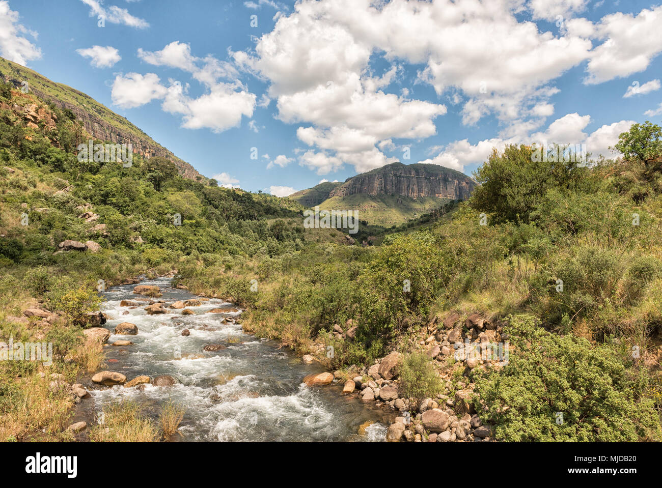 The Injisuthi river in the Kwazulu-Natal Drakensberg as seen from the ...