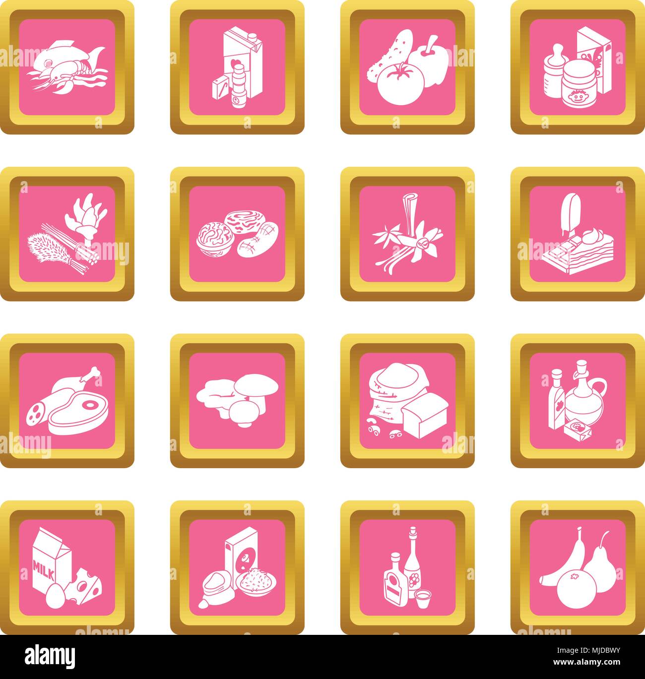 Shop navigation foods icons set pink square vector Stock Vector Image ...