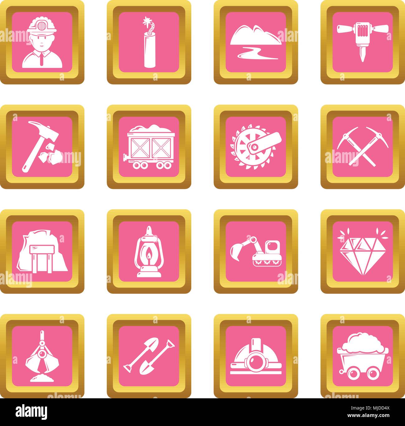 Mining minerals business icons set pink square vector Stock Vector ...