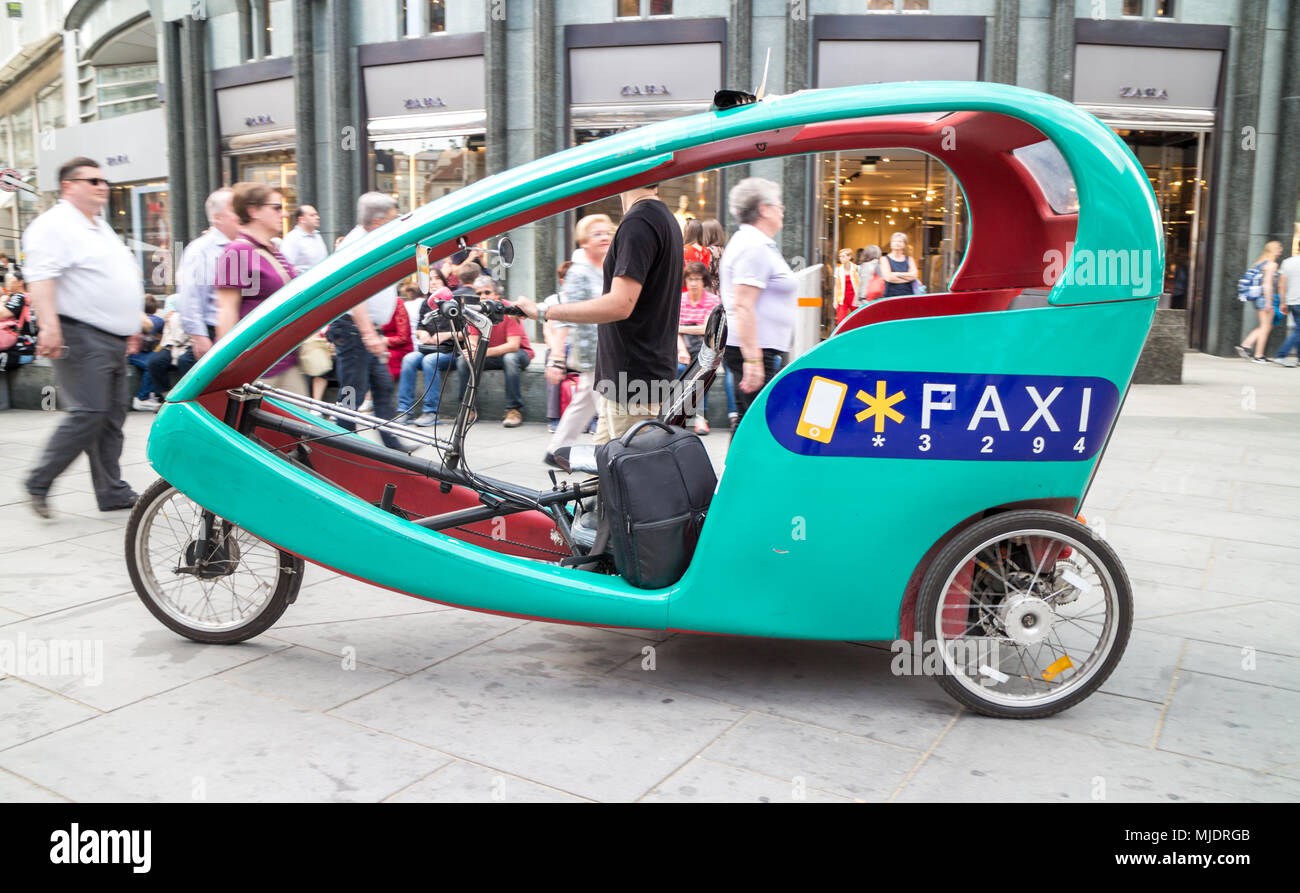 Vienna Austria May 3. 2018, Faxi is an Austria Bicycle Rickshaw taxi ...