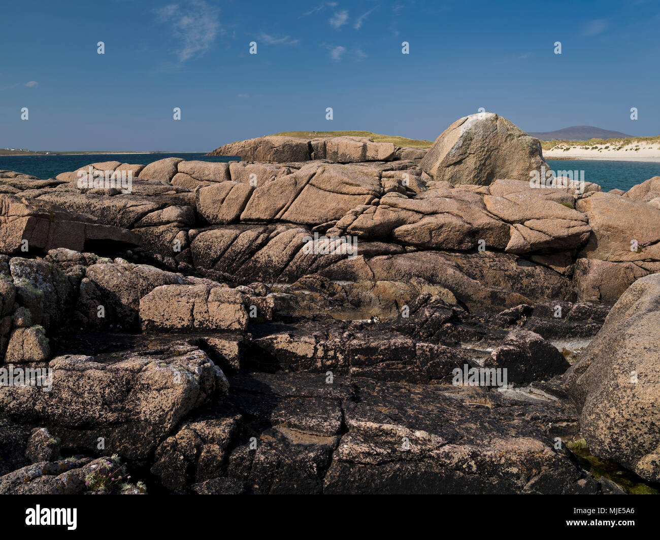 Ireland, Donegal, granite stones with seaweed at the Gweedore Bay close ...