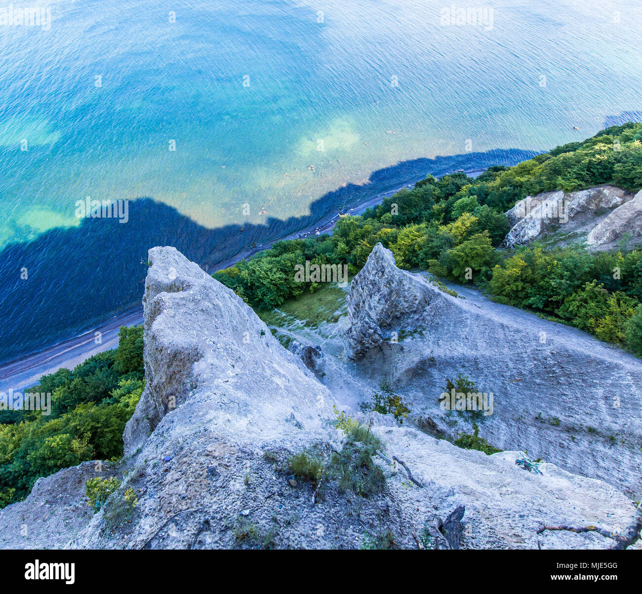 chalk cliff of the Viktoriasicht in the Jasmund National Park Stock ...