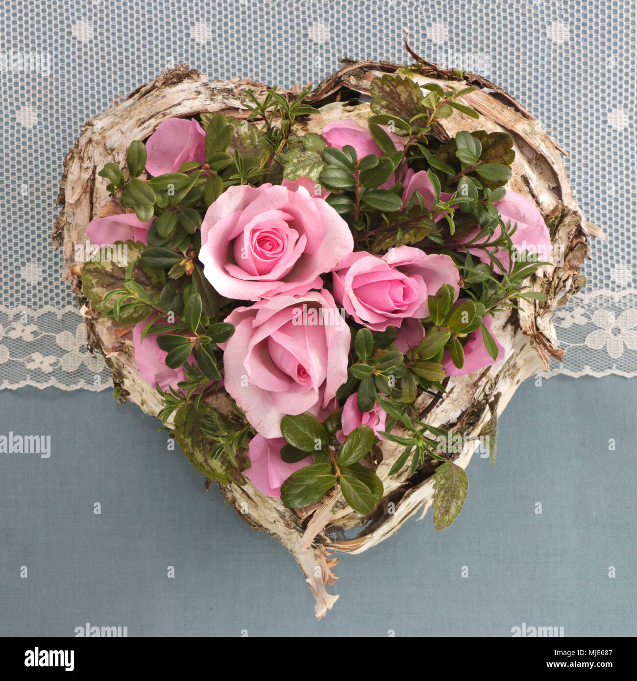 Decoration, heart with roses, vintage Stock Photo - Alamy