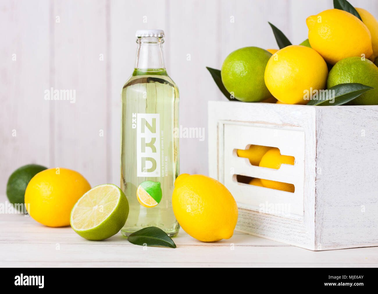 LONDON, UK - APRIL 27, 2018: Glass bottle of NKD alcoholic cocktail ...