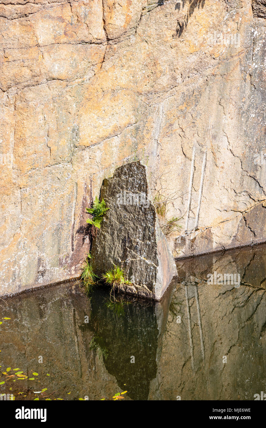 Blast holes in an old quarry between Teglkås and Vang, Europe, Denmark ...