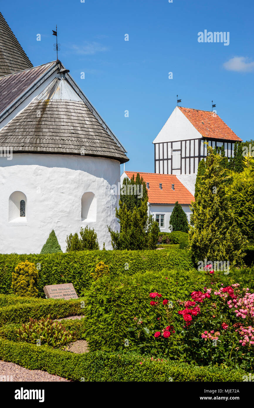 Cemetery, apse and bell tower of Ny Kirke (12th century), Europe ...
