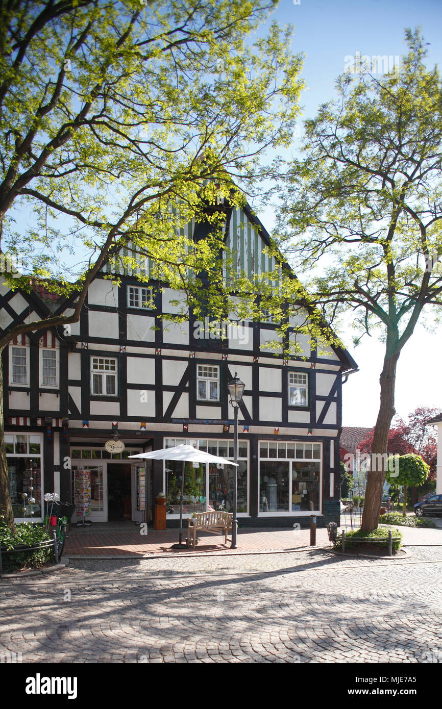 Residential and commercial building, half-timbered house, shopping ...