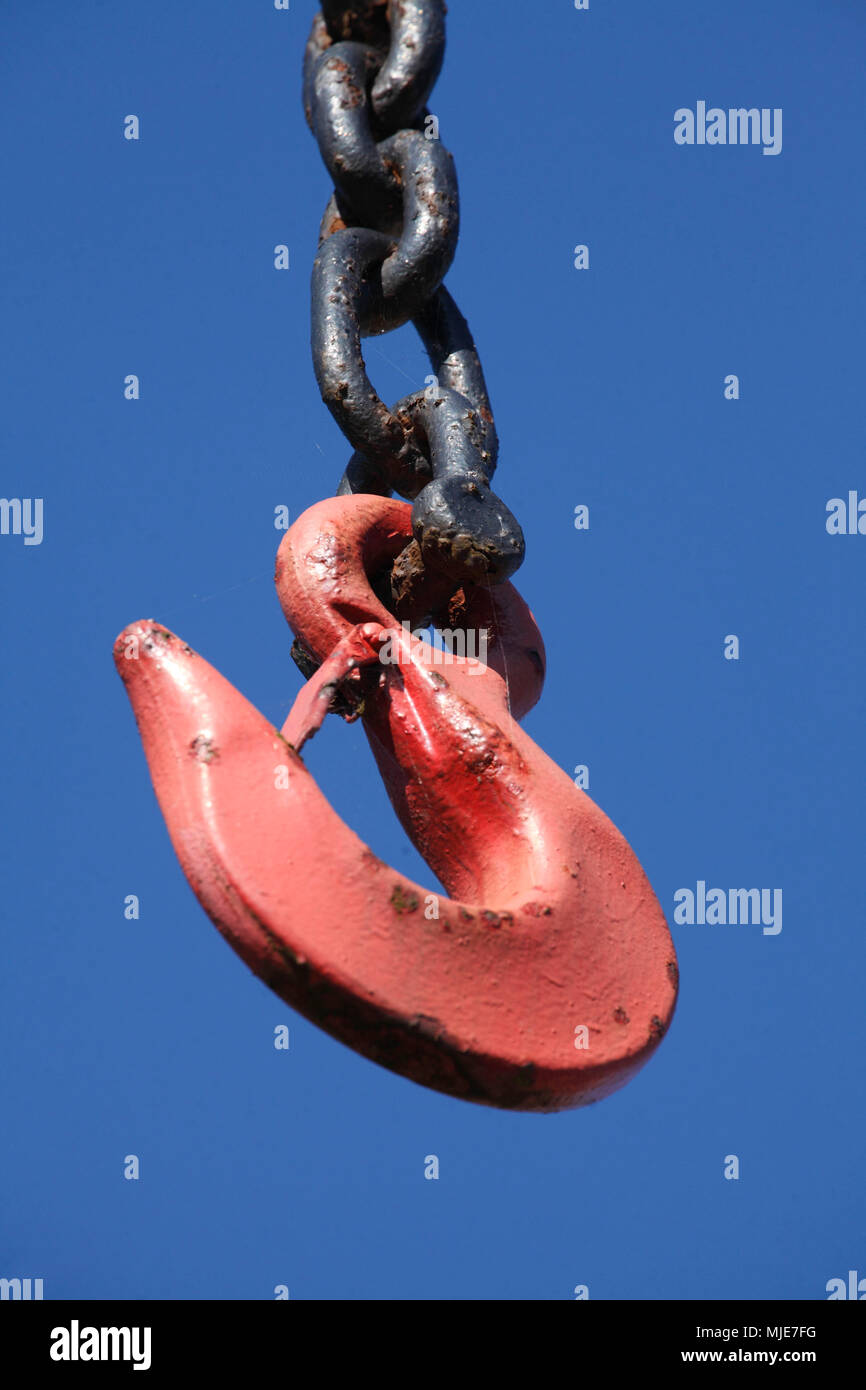 Red load hook on an old Crane in the museum harbour, Bremerhaven ...