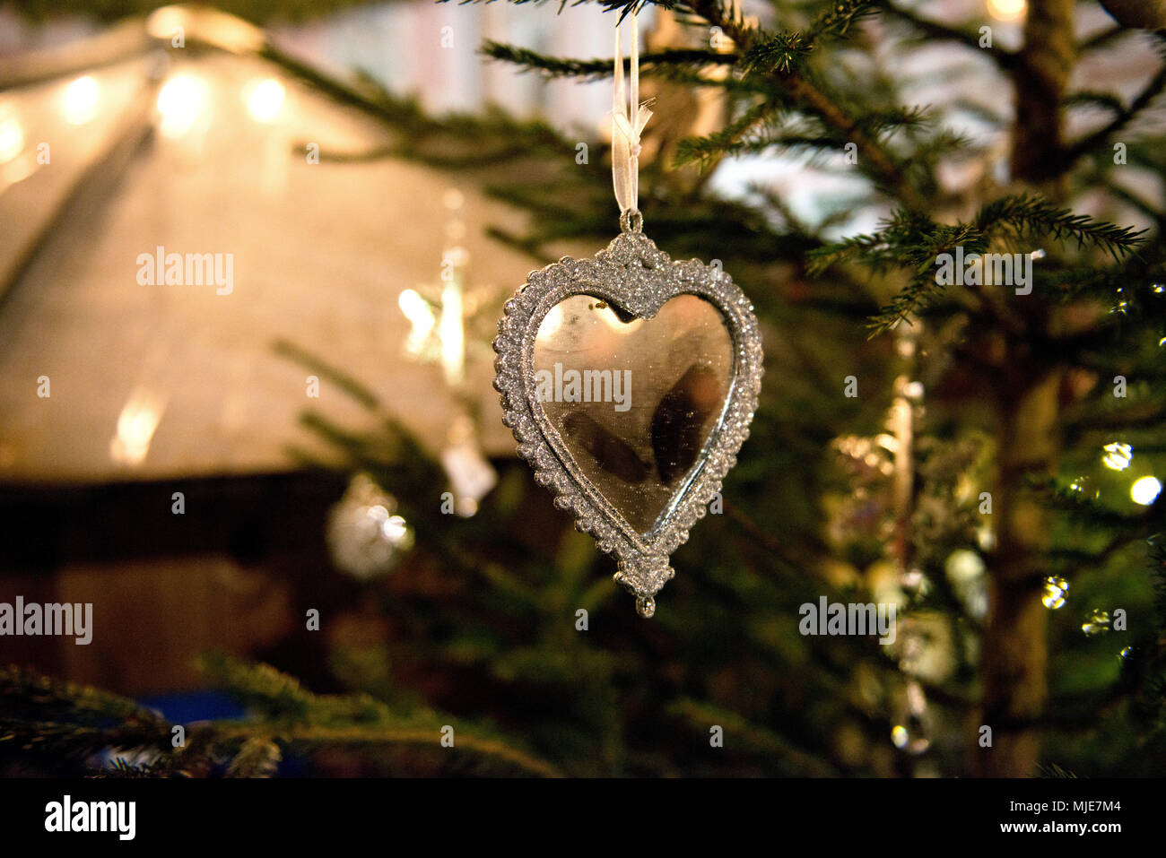 Christmas decorations, Advent, silver heart Stock Photo - Alamy