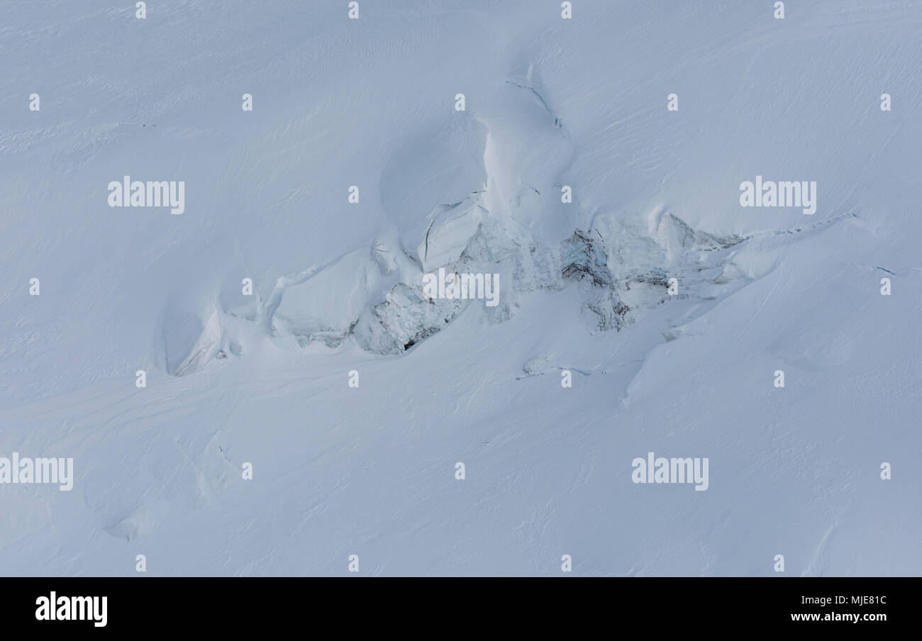 Iceland, bird's eye view, untouched snow on the glacier of ...
