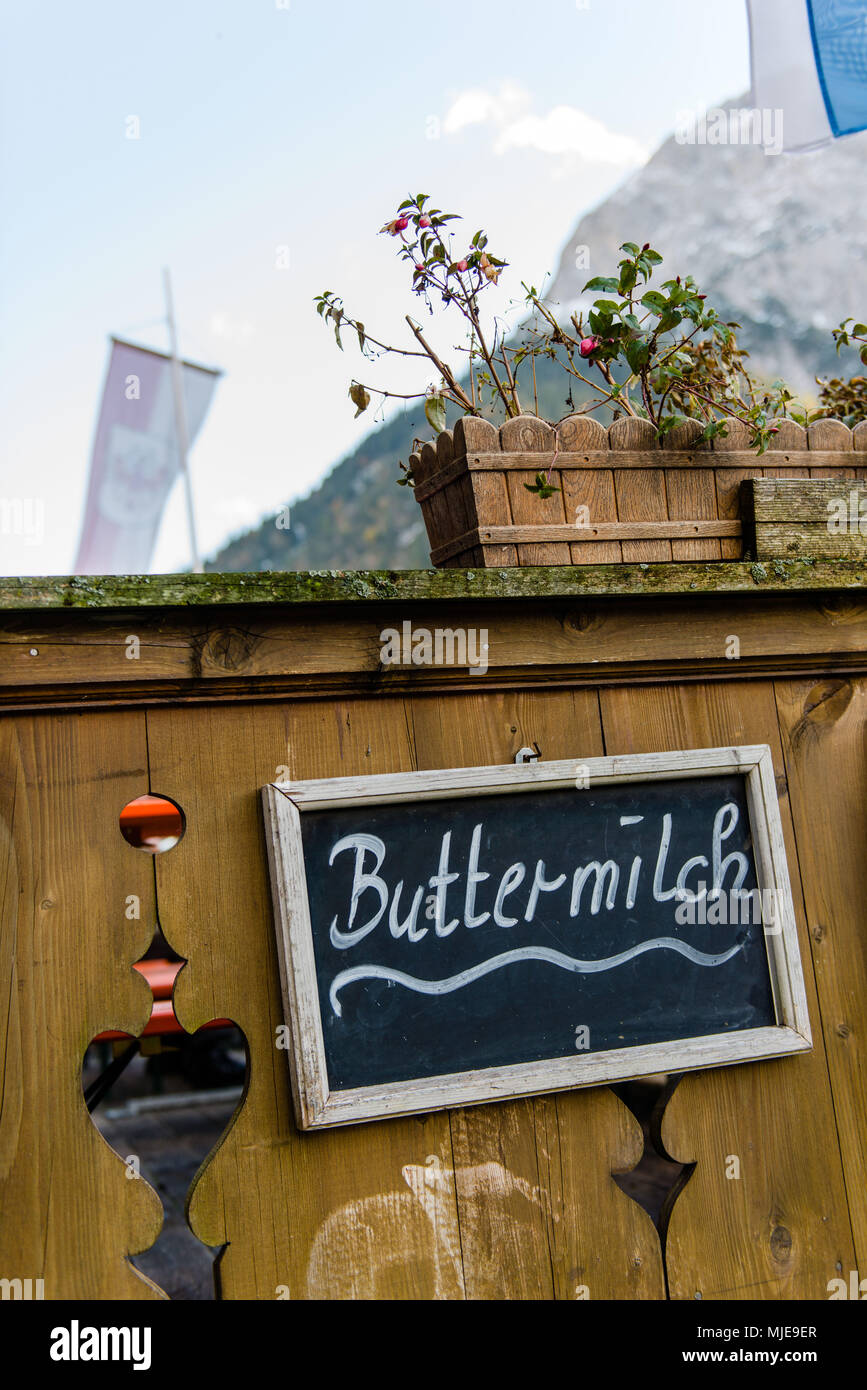 Alm, buttermilk, sign Stock Photo - Alamy