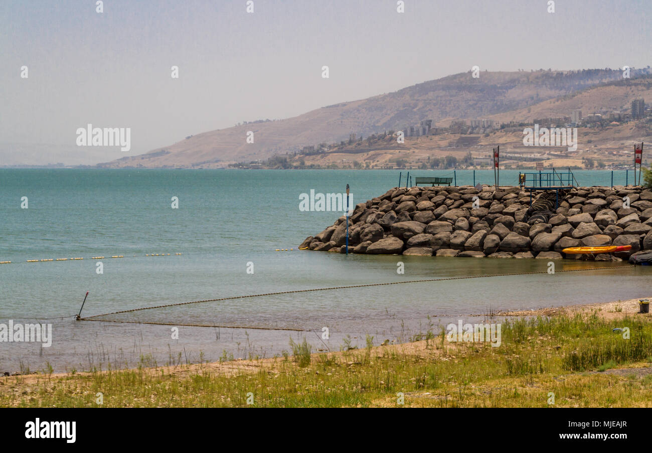 The pier of the Sea of Galilee near Ginosar, Israel. Panorama Stock ...