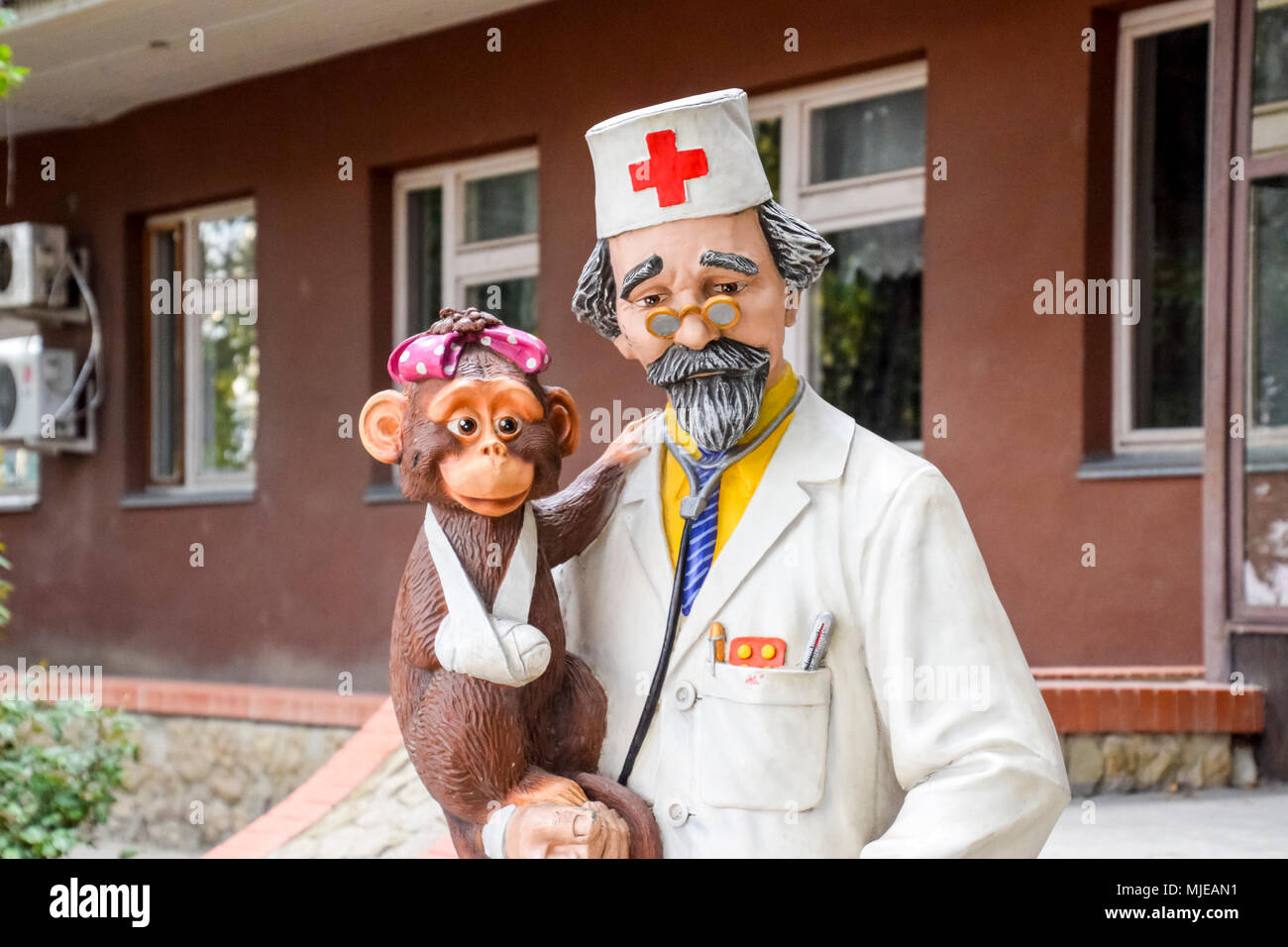 Doctor Aibolit, a statue of a doctor from a fairy tale. Monument to the ...