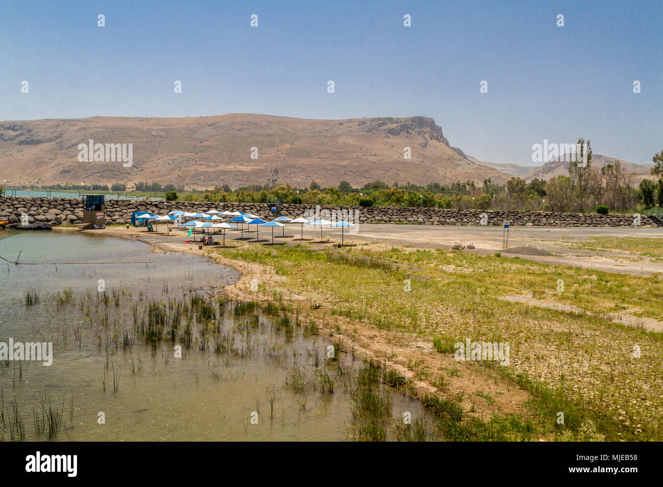 View of Mount Arbel and Mount Nitai from the coast of the Sea of ...