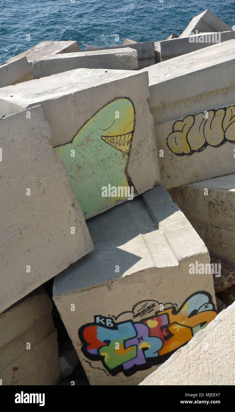 graffiti on colored concrete blocks Stock Photo - Alamy