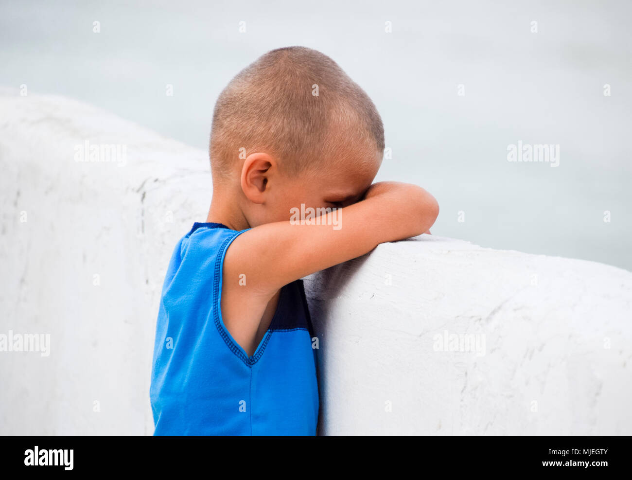 The child was offended. Anger and resentment of a little boy. The baby ...