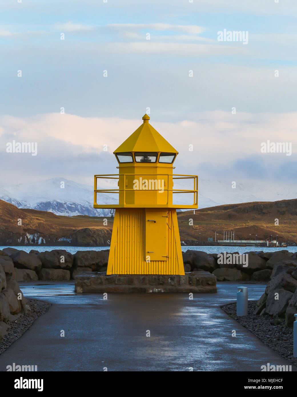 Yellow lighthouse in Reykjavik Stock Photo - Alamy