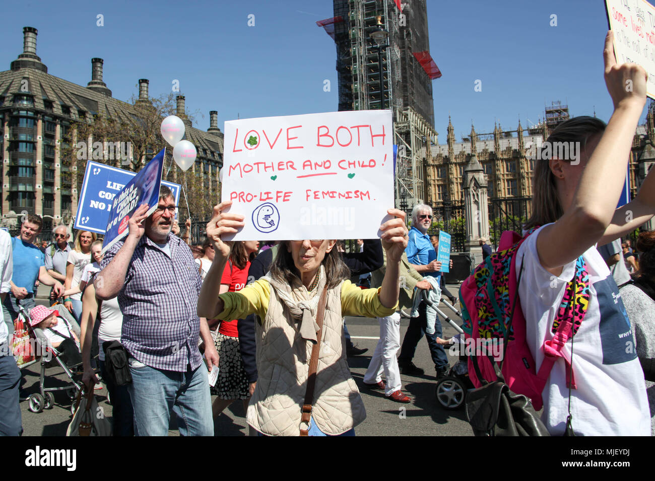 London, UK. 5th May, 2018. Pro-life demonstrators march through London ...