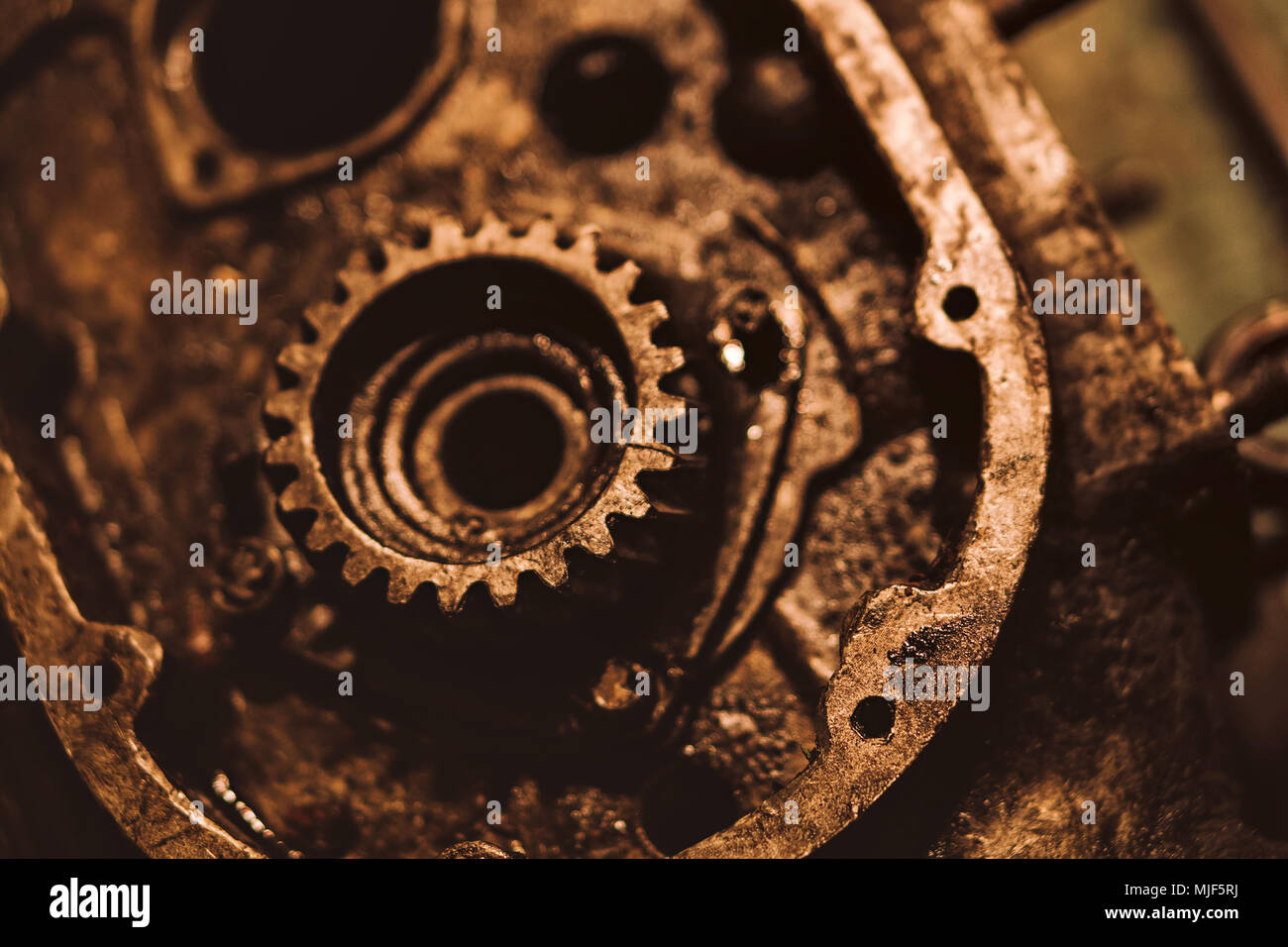 Old rusty engine. Gear close up. Disassembly of the engine for spare ...