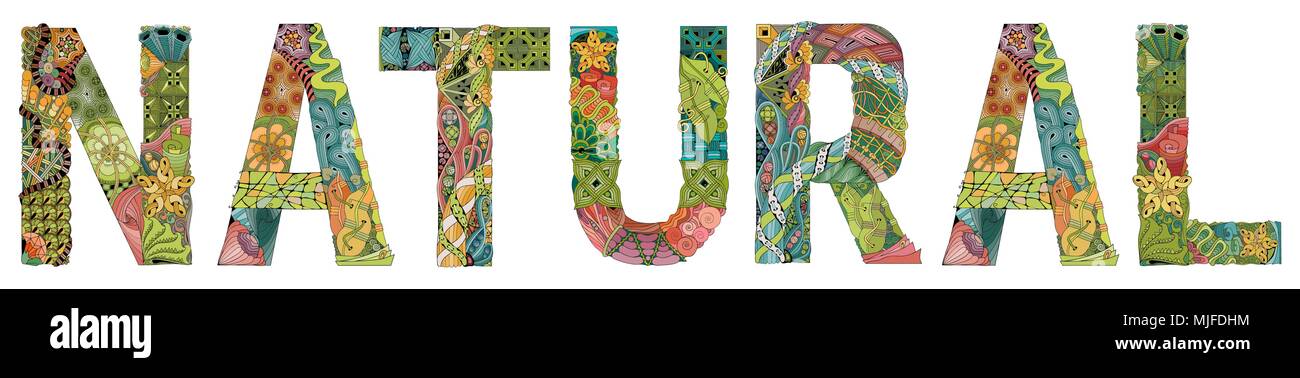 Hand-painted art design. Hand drawn illustration word natural for t ...
