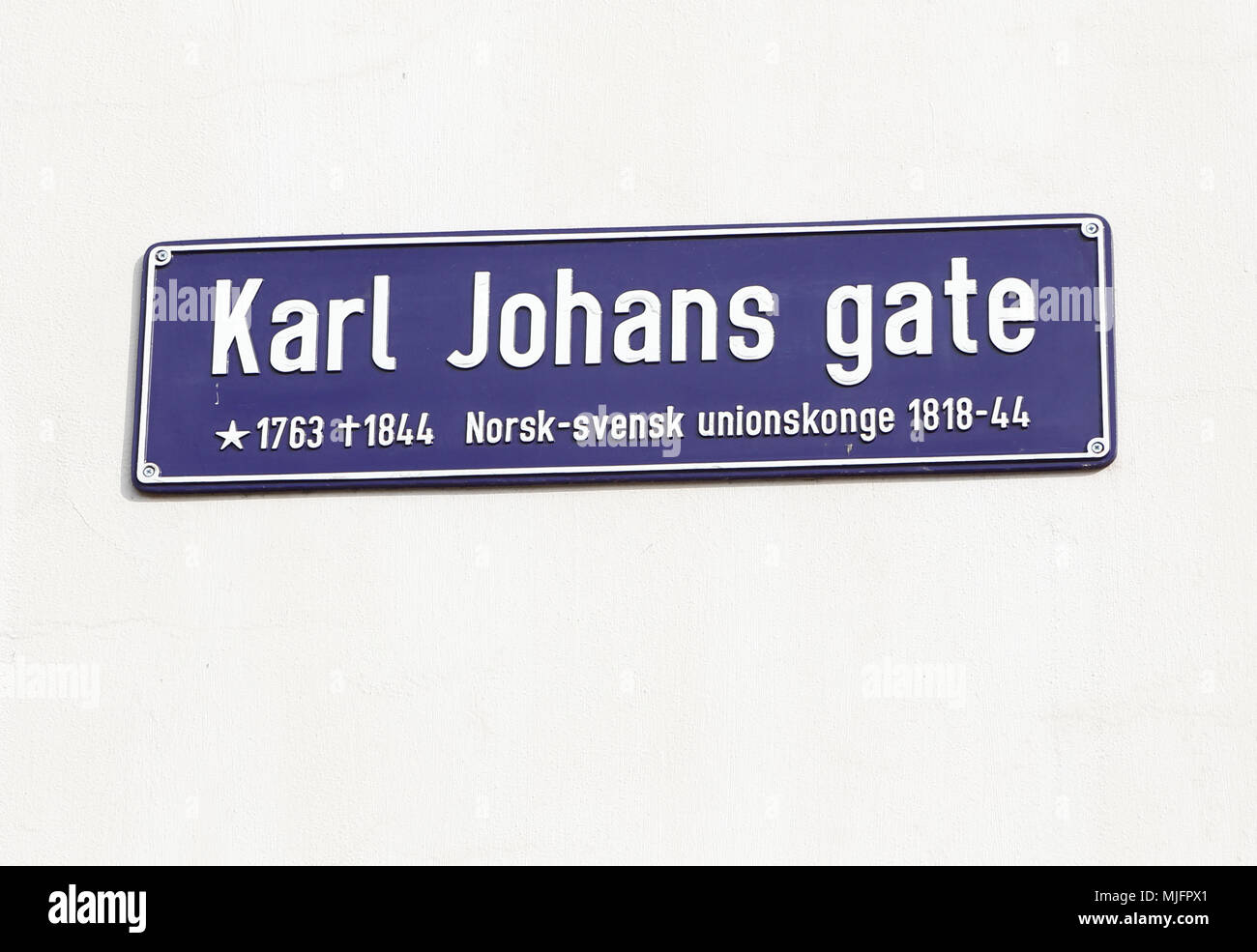 Street name sign for the Karl Johans gate located in Oslo Norway ...