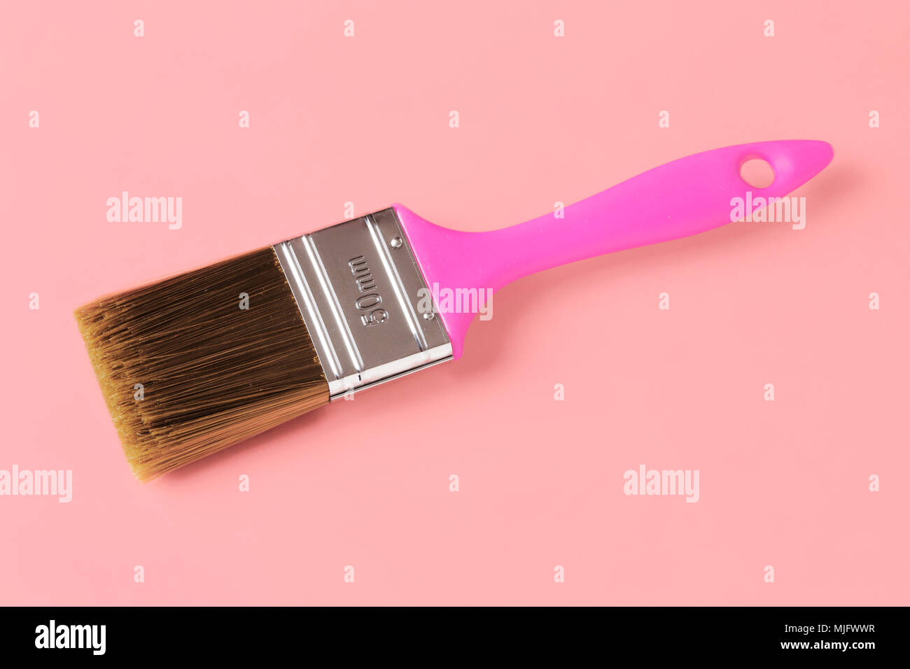 One violet paint brush which is 50 mm wide, on a red background Stock ...