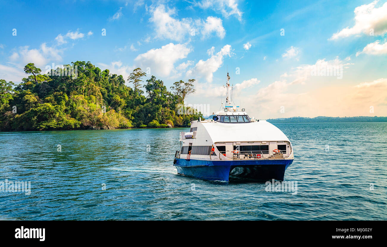 Cruise ship at sea with scenic view of Andaman islands and seascape ...